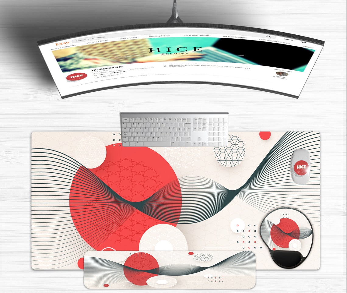 Japanese Abstract Art Desk Mat Cutedesk Mat Extra Large - Etsy
