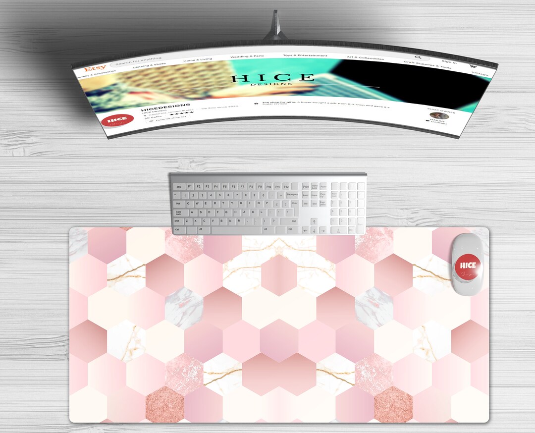 Pink Hexagon Desk Mat Cute, Desk Mat Extra Large, Pink Marble Desk Mat ...