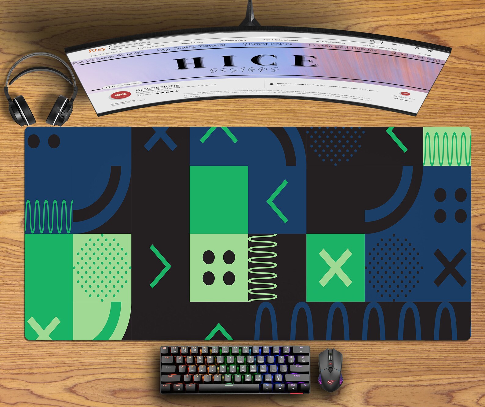 Cubical Geometric Shapes Desk Mat Extra Large Desk Mat Cute - Etsy