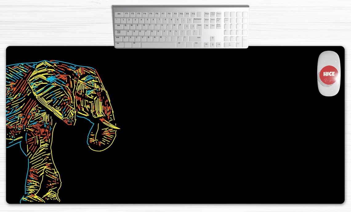 Colorful Elephant Black Desk Mat Cute Extended Mouse Pad | Etsy