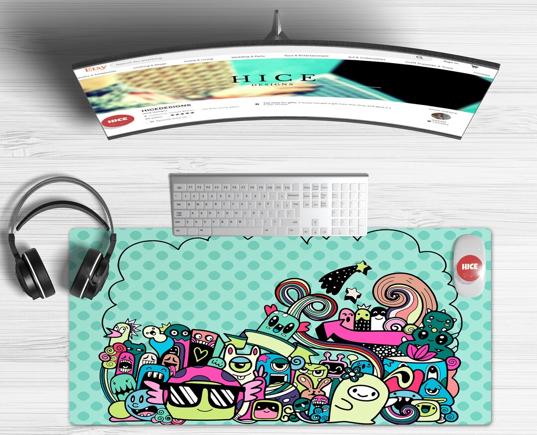 Monster Doodle Large Gaming Mouse Pad, Desk Mat Cute, Desk Mat Extra ...