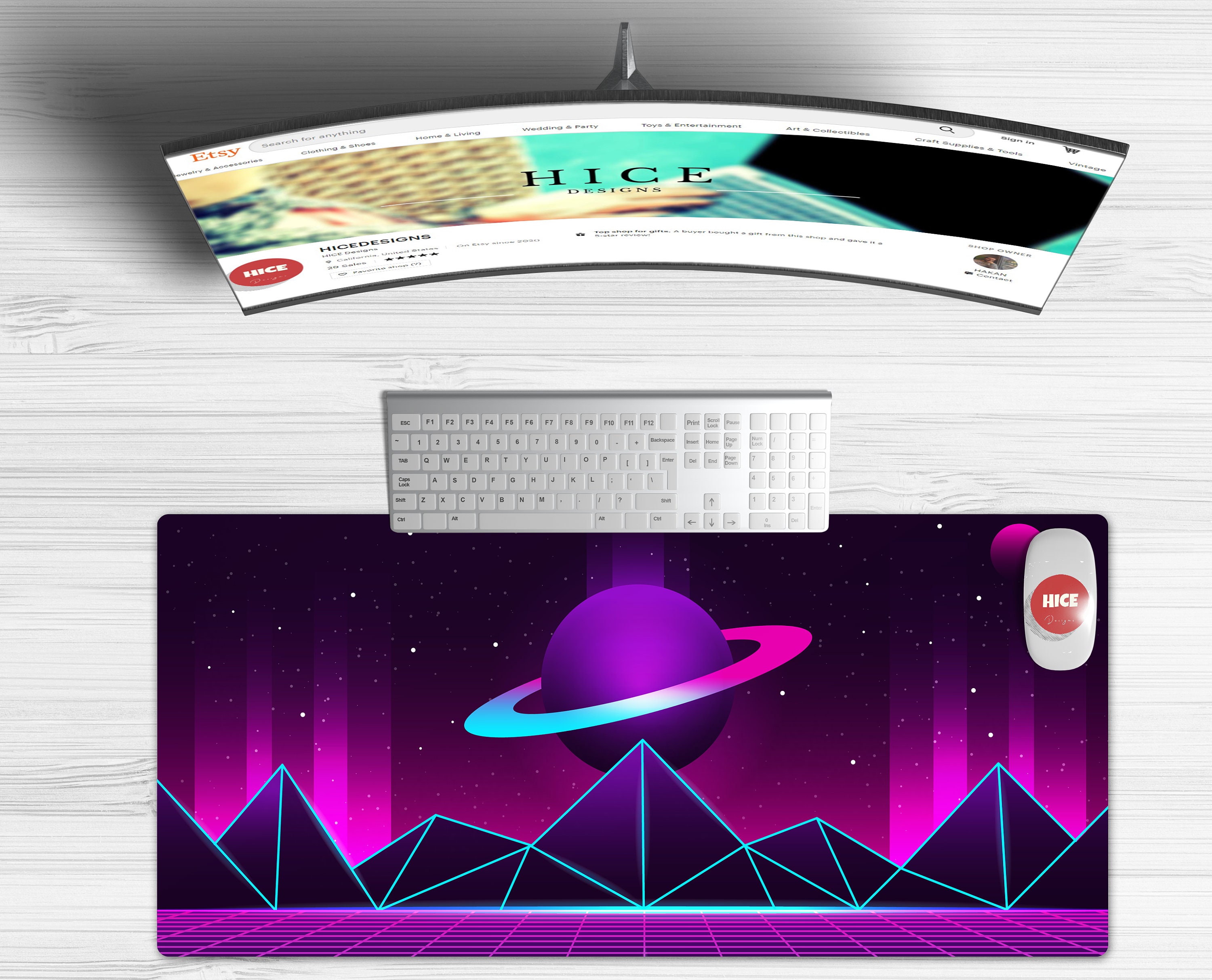 Retro Futuristic Saturn Gaming Desk Mat Desk Mat Extra Large - Etsy