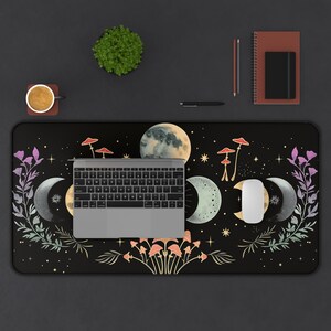 Botanical Moon Phases Desk Mat, Celestial Mousepad, Witchy Mouse Pad ...