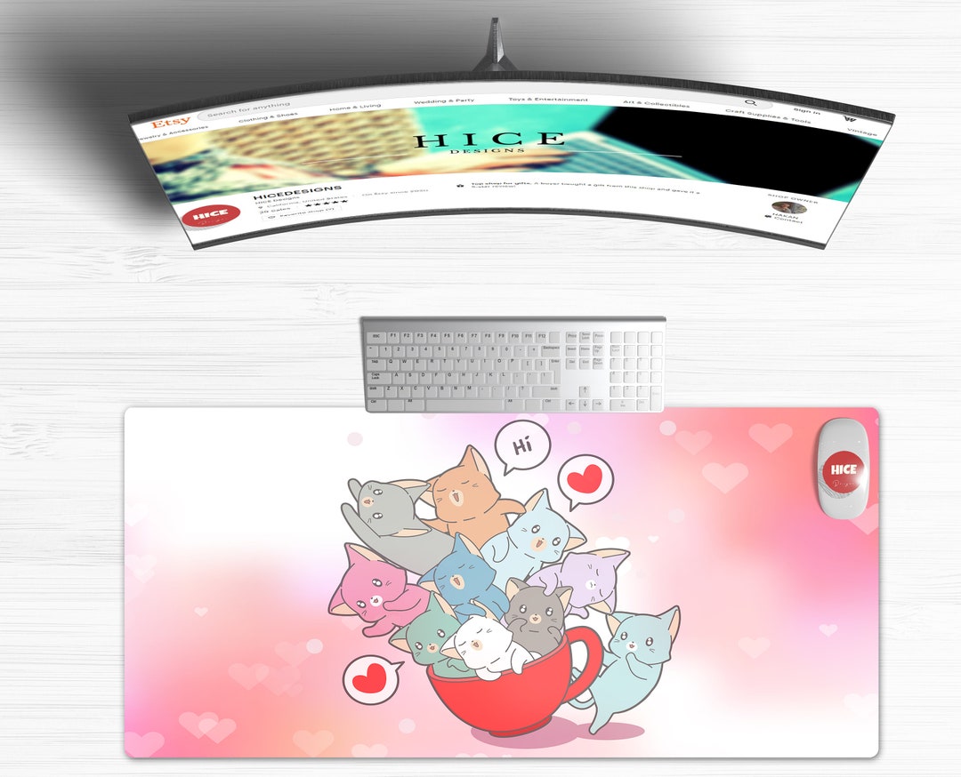 A Cup of Cute Kittens Pink Desk Mat, Cute Desk Pad, Extra Large Desk ...