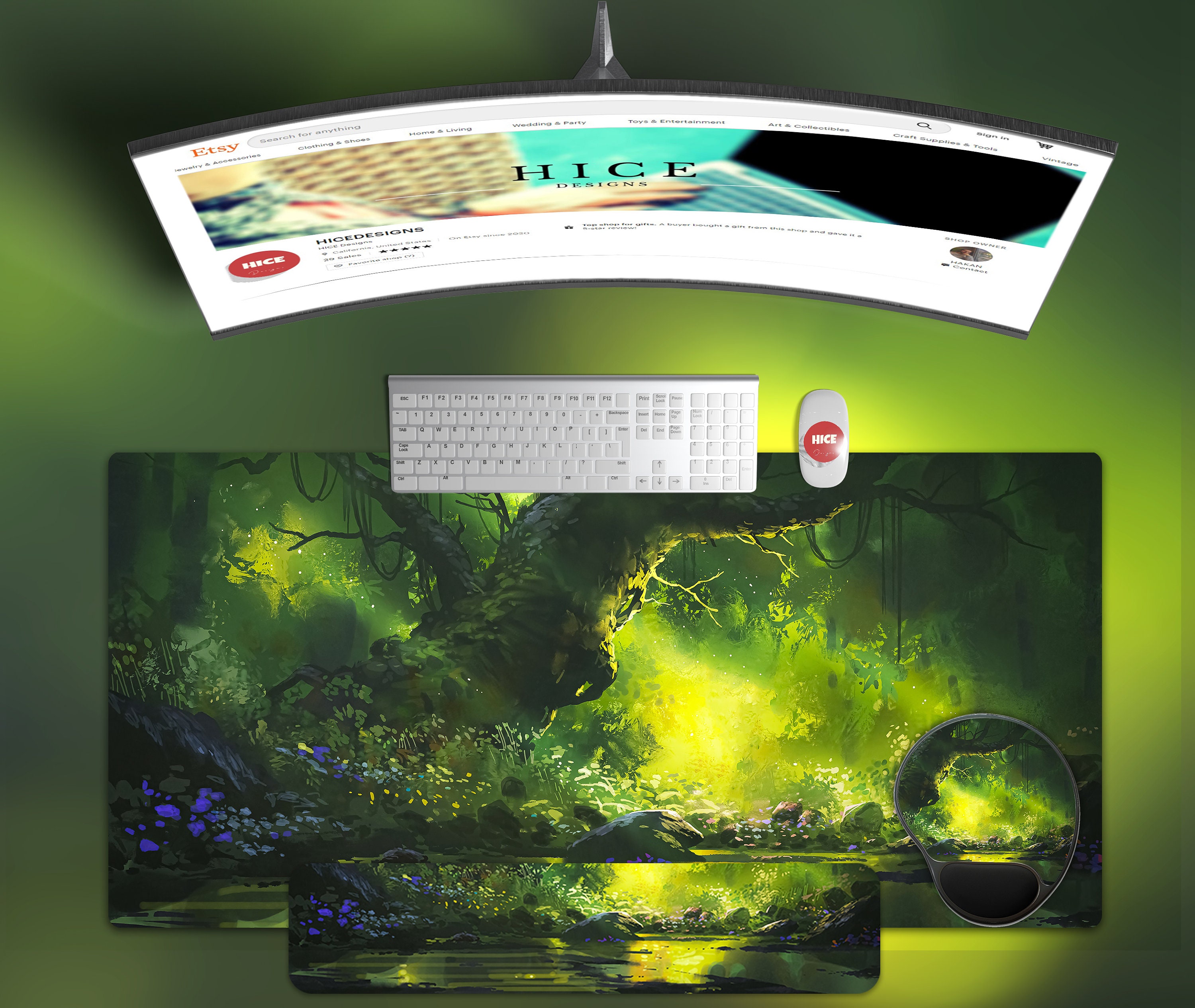 Magical Deep Forest Green Desk Mat Large Anime Desk Mat for | Etsy