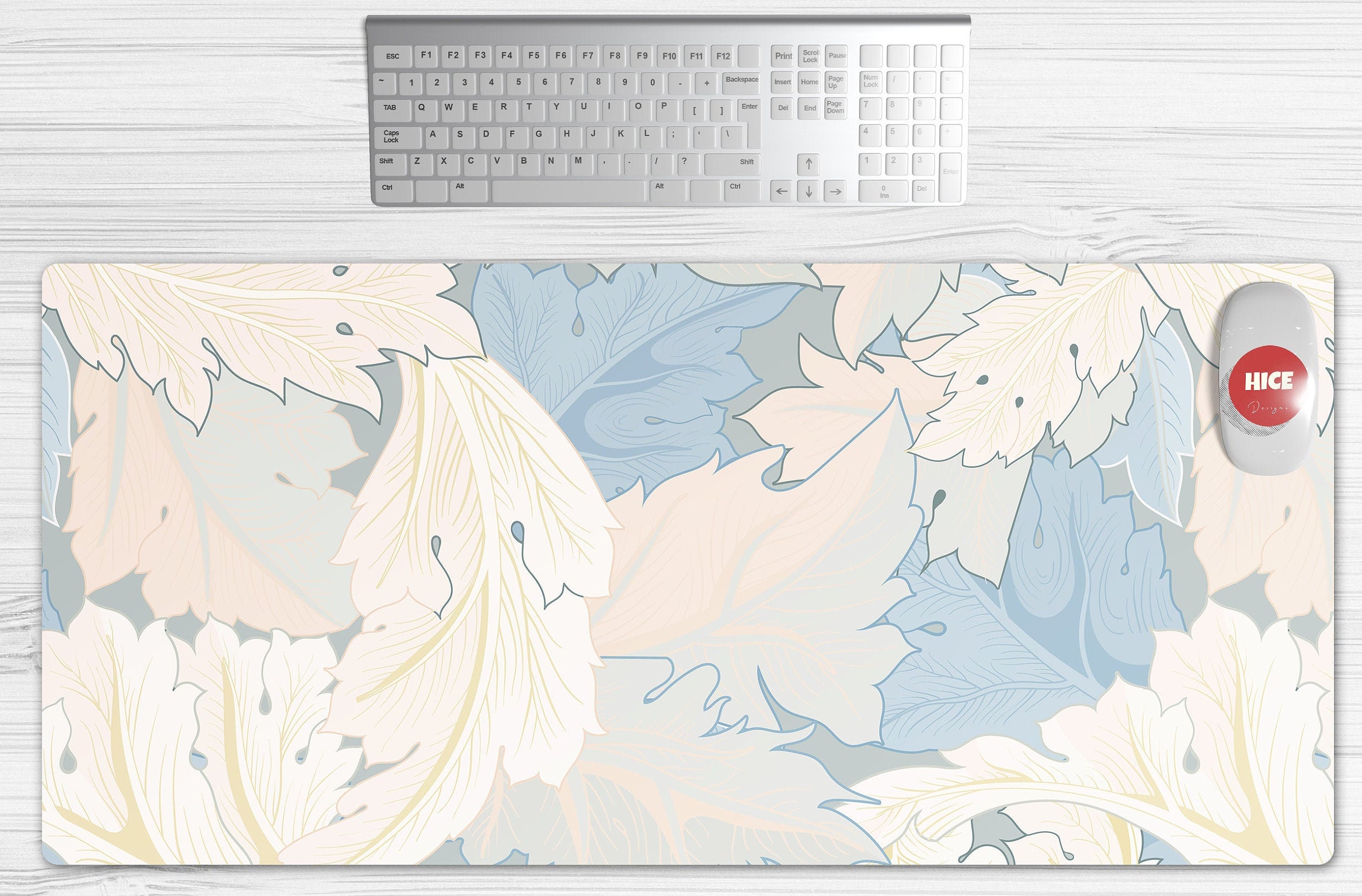 Pastel Leaf Print Desk Mat Cute Desk Mat Extra Large Desk - Etsy
