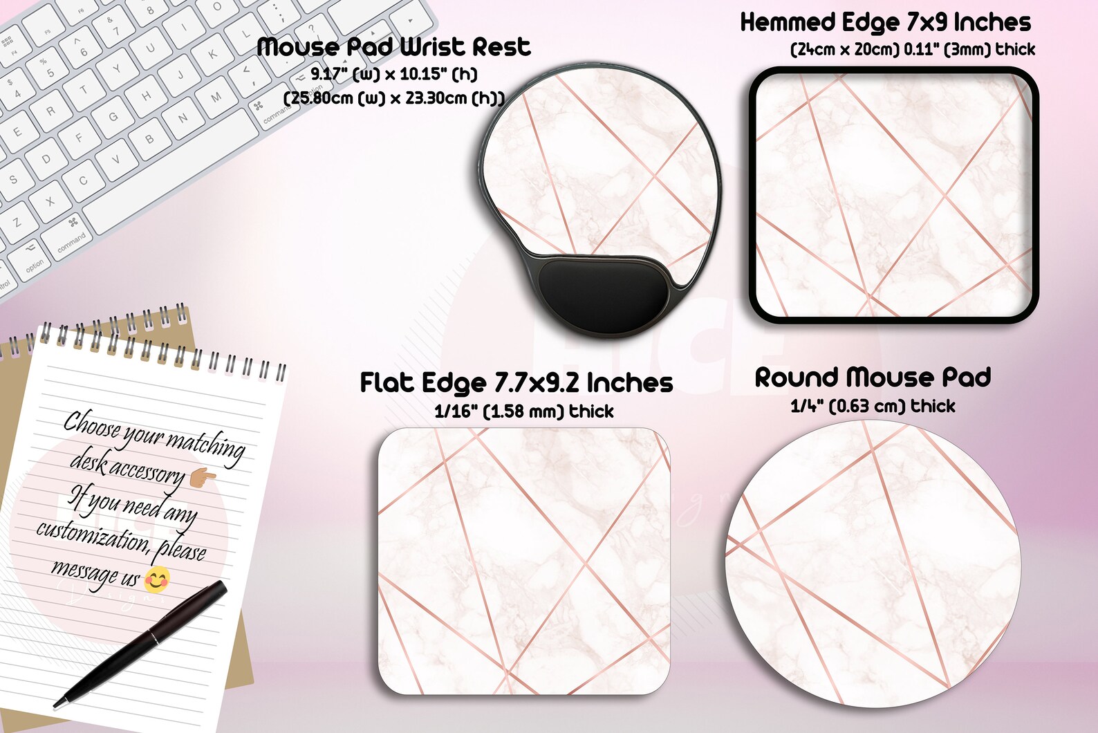 Luxury Rose Gold Pink Marble Desk Mat and Keyboard Wrist Pad - Etsy