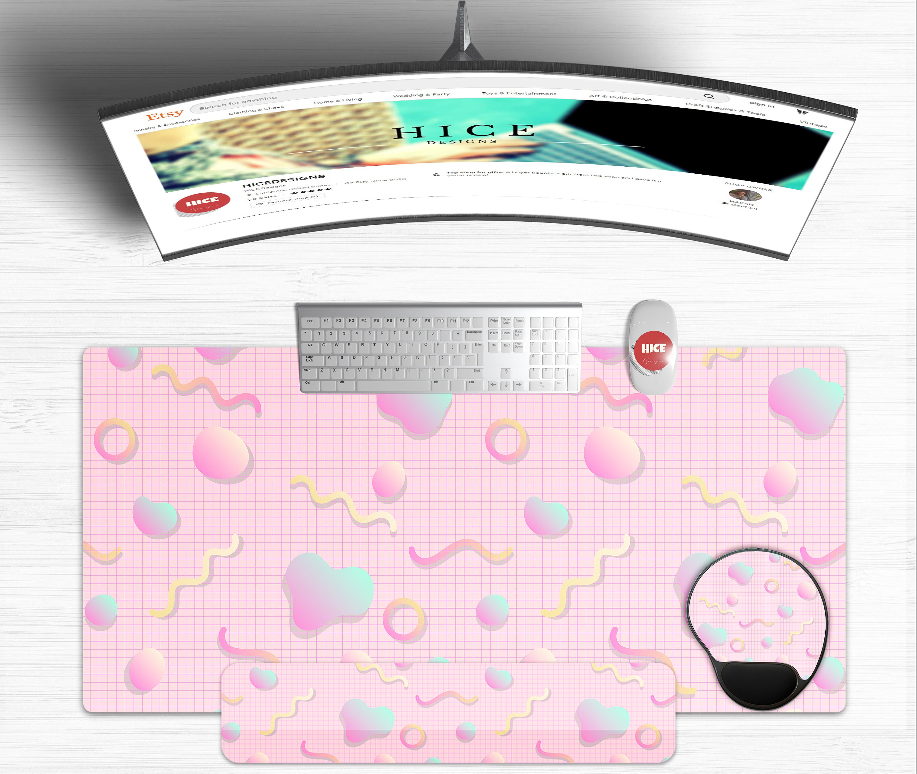 Pastel Pink Grid Background Desk Mat Desk Mat Extra Large | Etsy