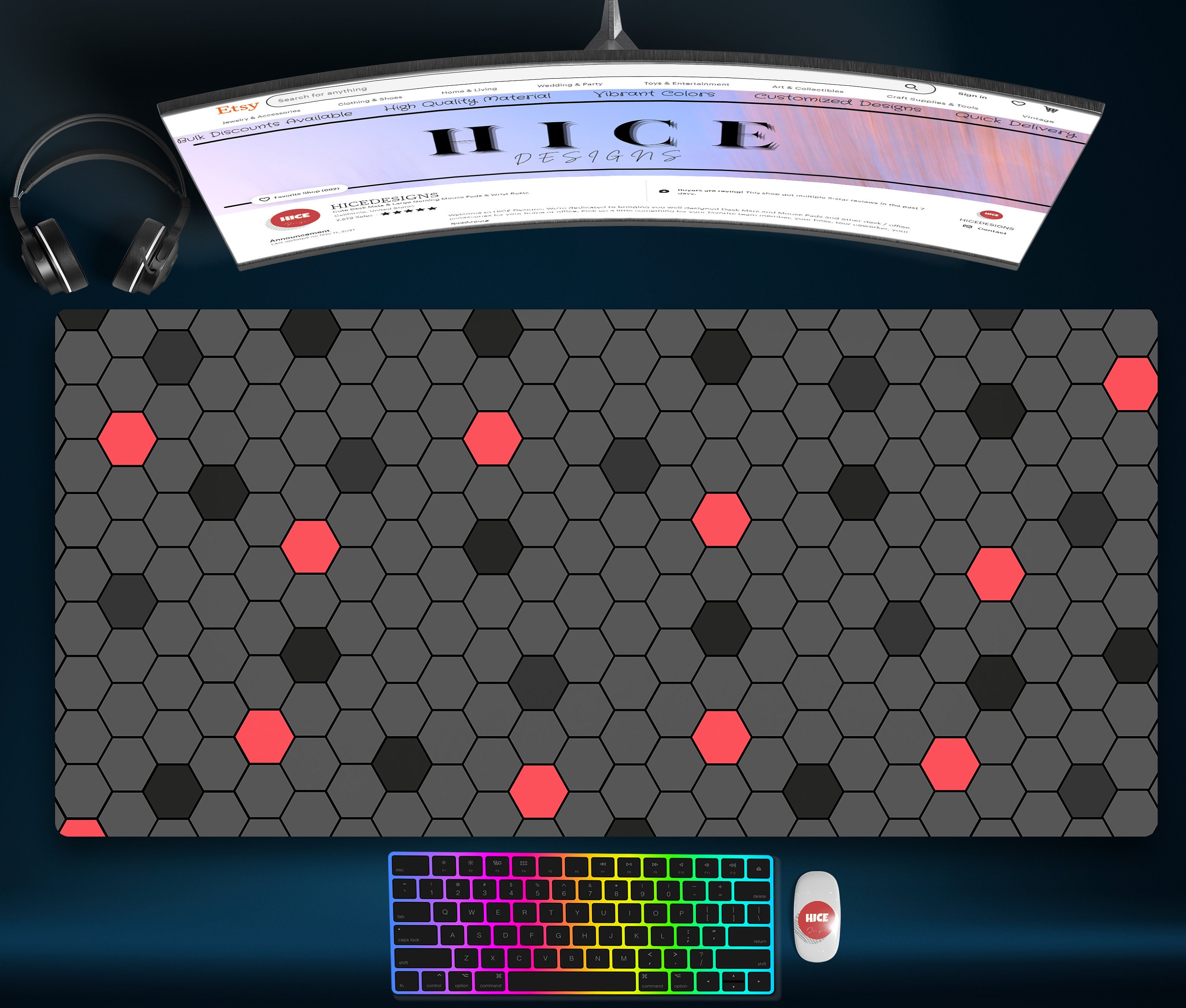 Gray Honeycamb Desk Mat Hexagon Desk Mat Cute Desk Mat Desk | Etsy