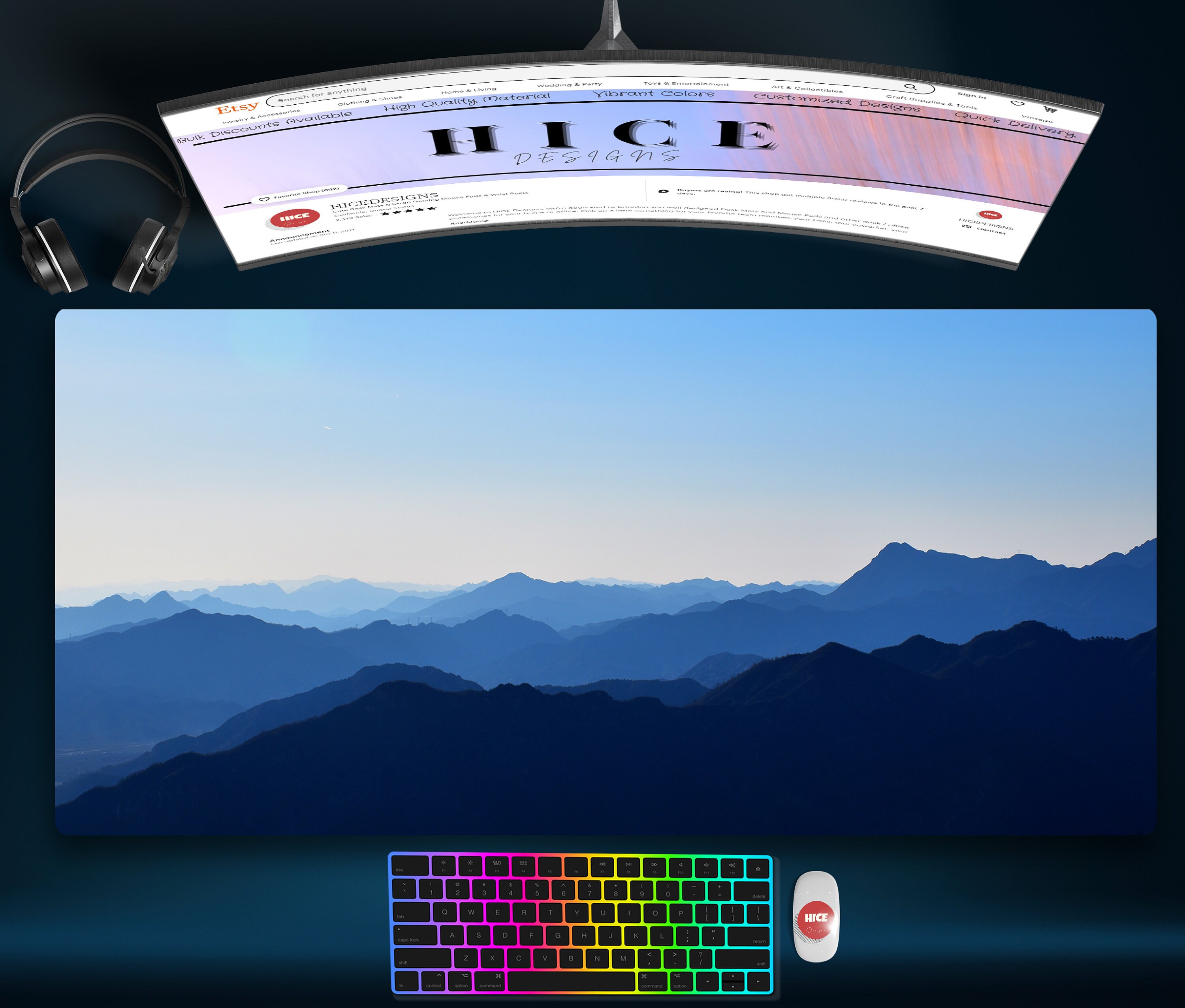 Abstract Landscape Blue Desk Mat Extra Large Desk Mat Cute - Etsy