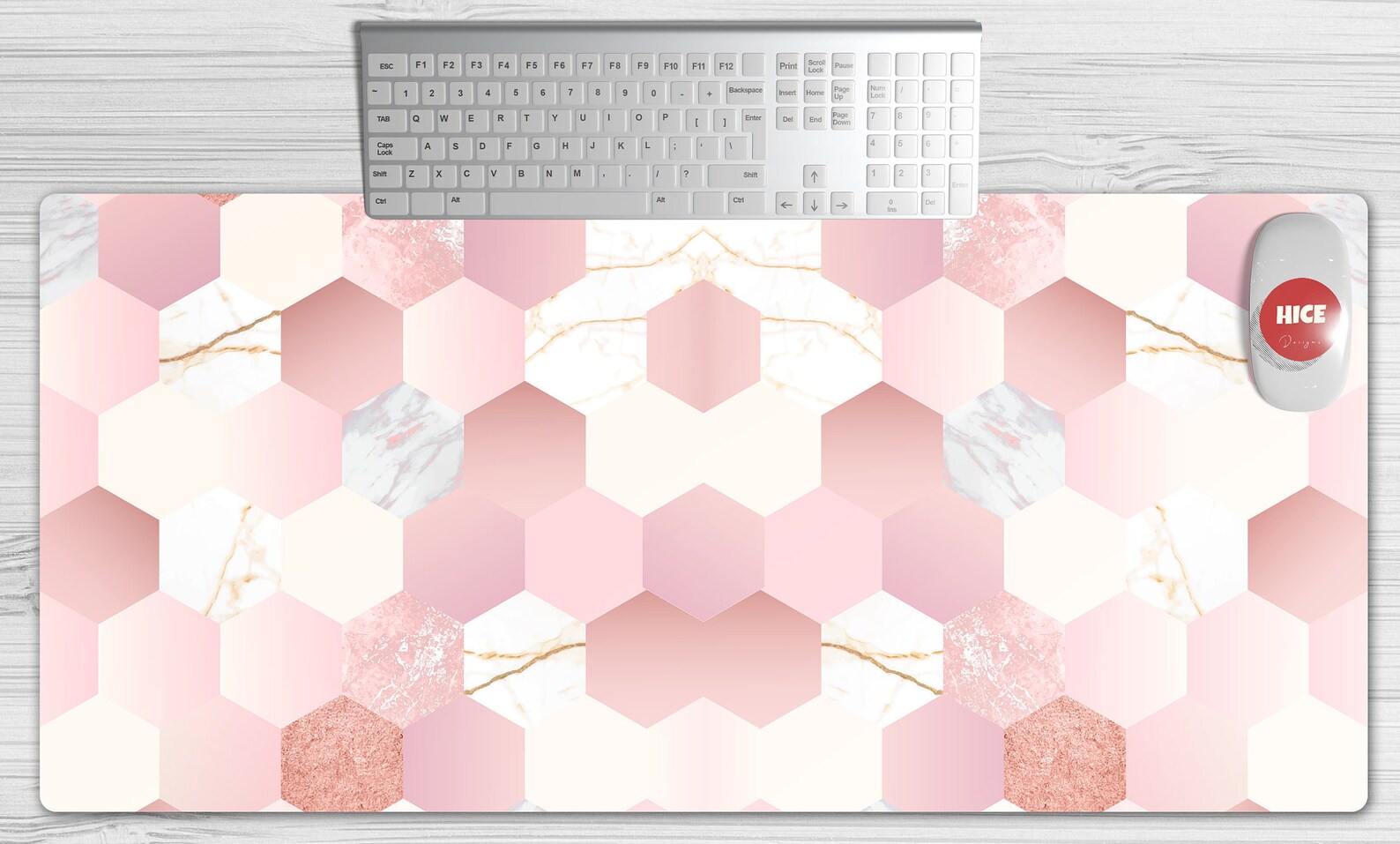 Pink Hexagon Desk Mat Cute Desk Mat Extra Large Pink Marble - Etsy