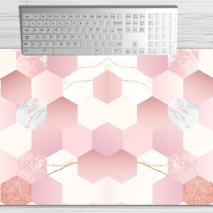 Pink Hexagon Desk Mat Cute, Desk Mat Extra Large, Pink Marble Desk Mat ...