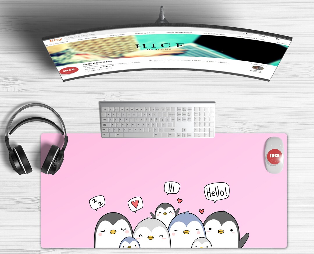 Cute Penguin Family Pink Desk Matgaming Desk Mat Cute Mouse - Etsy