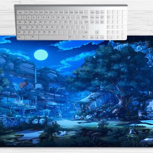 Blue Anime Night Extra Large Desk Mat Anime Extended Mouse | Etsy