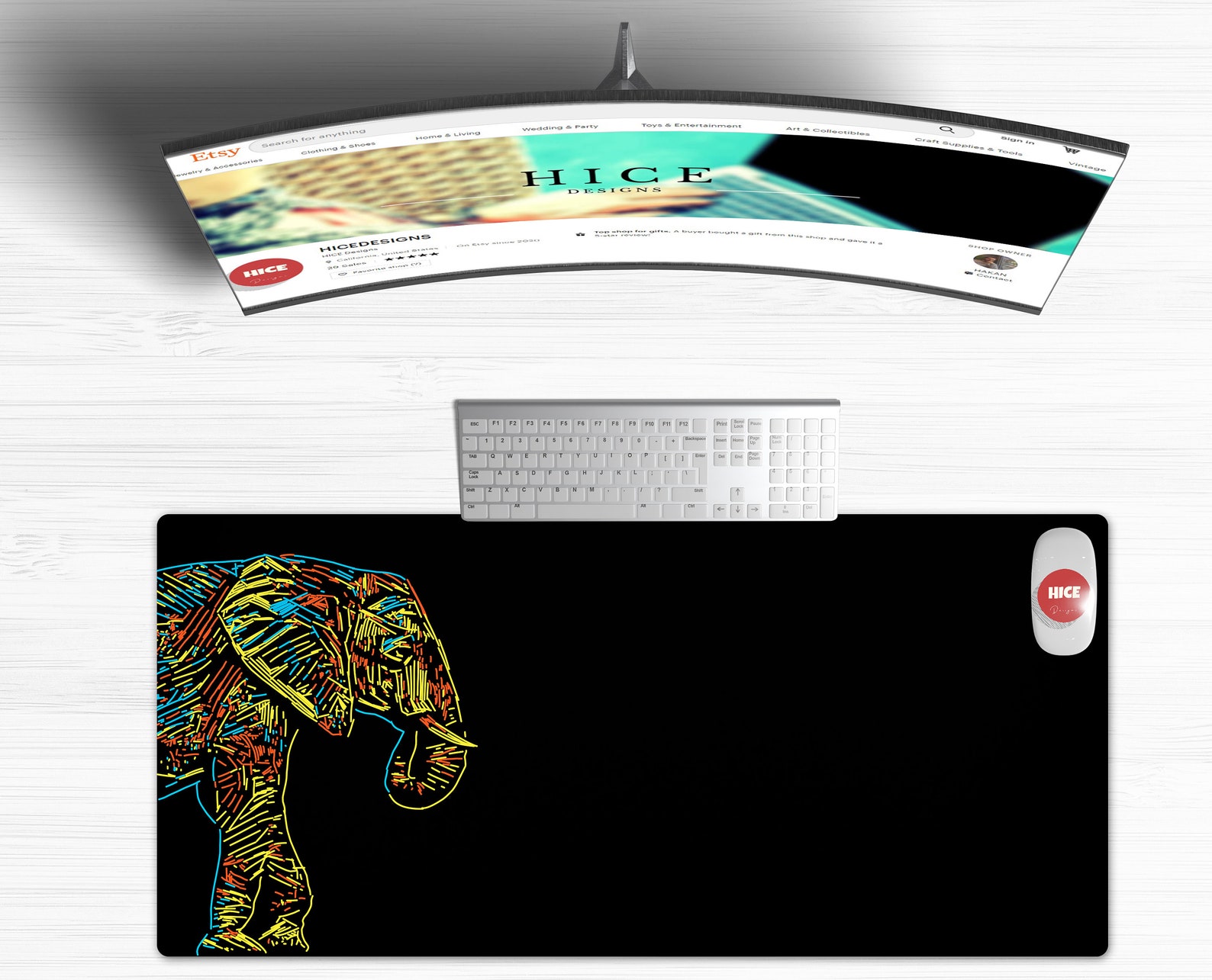 Colorful Elephant Black Desk Mat Cute Extended Mouse Pad - Etsy