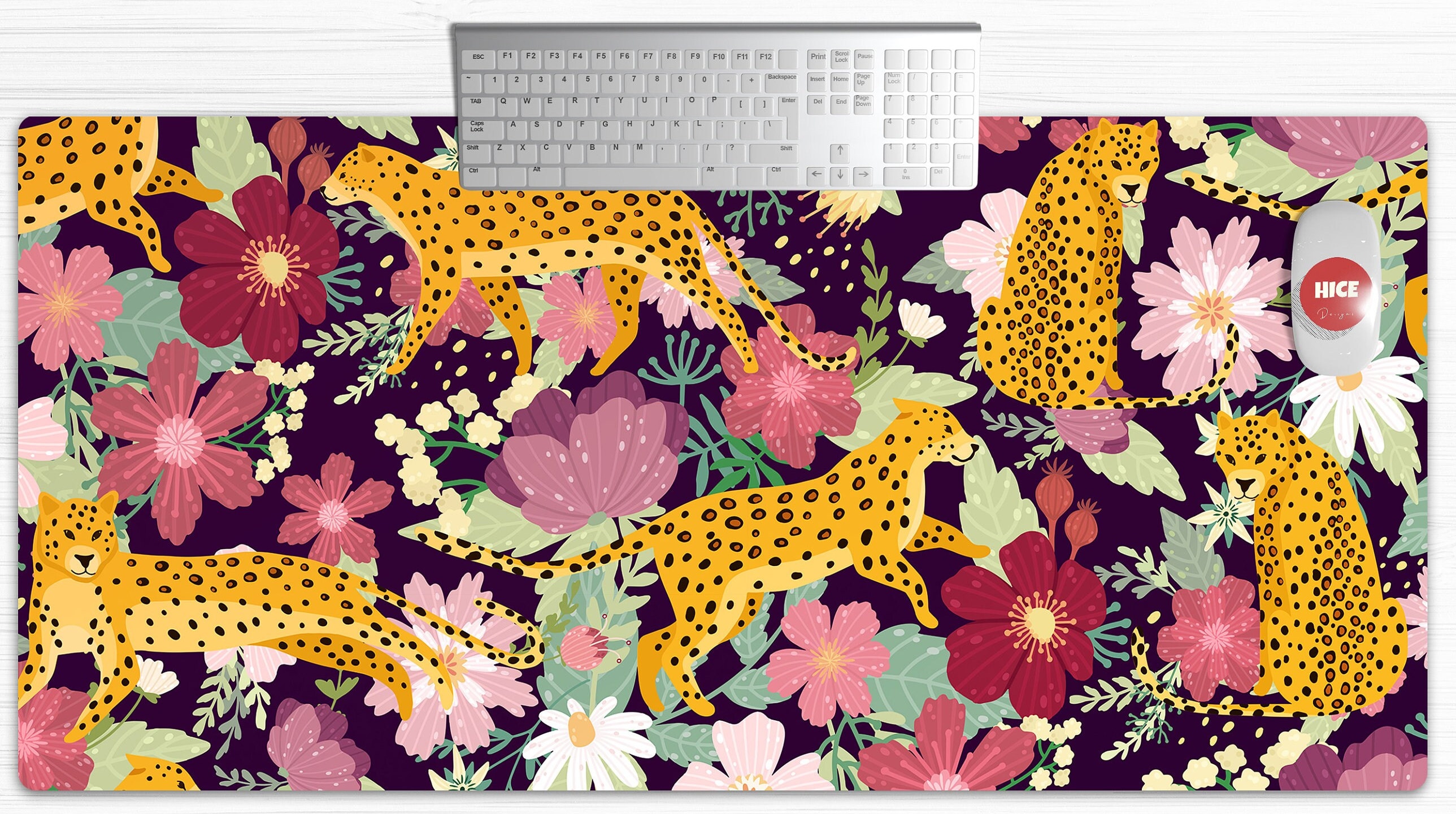 Leopard Print With Tropical Flowers Extra Large Desk Mat | Etsy