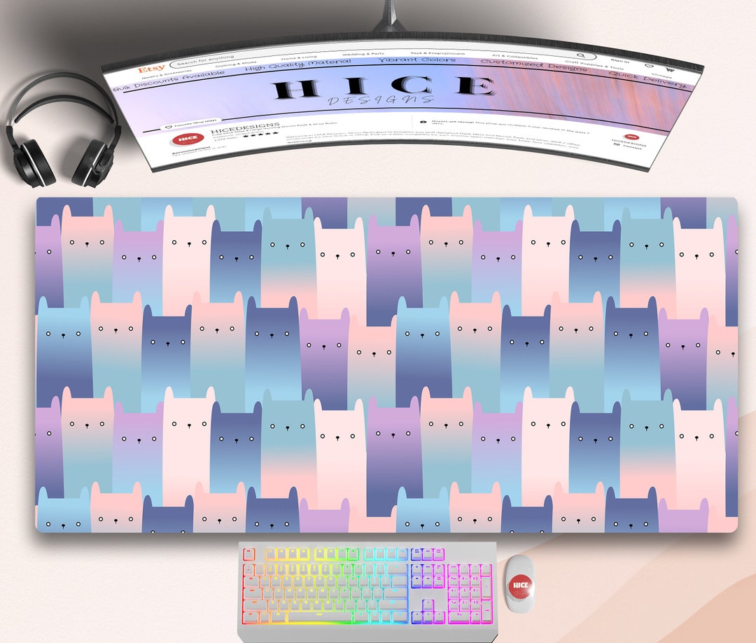 Purple Cute Cats Desk Mat Cute Gaming Desk Pad Large Large - Etsy