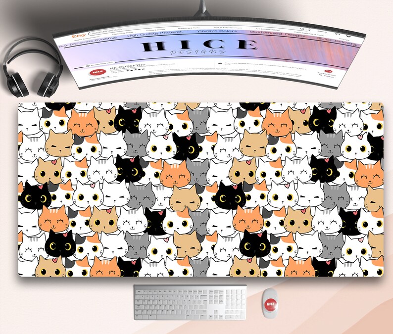 Cute Cat Pattern Large Desk Pad Cute Desk Mat Animal Mouse - Etsy