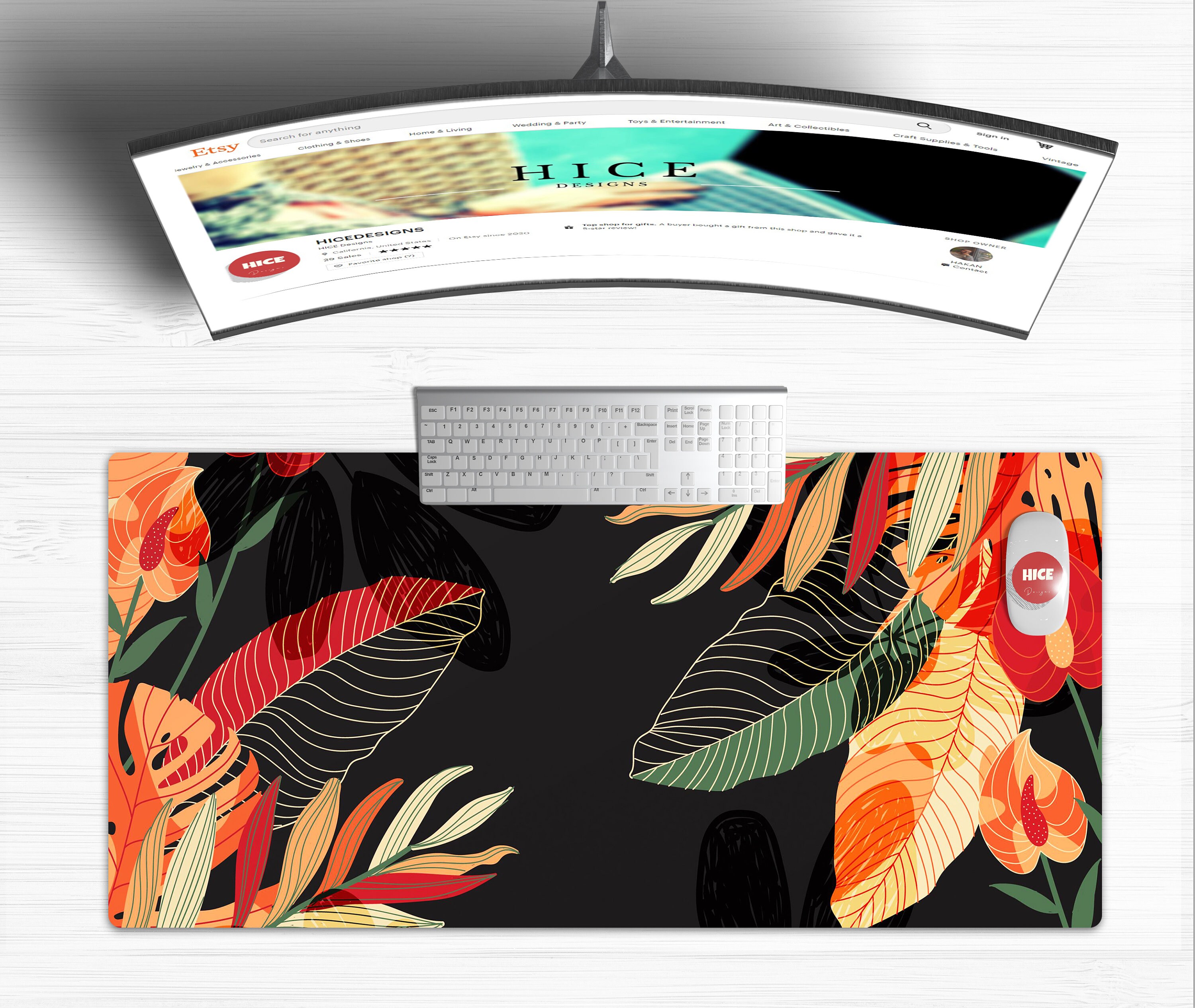 Tropical Leaves Cute Desk Mat Desk Mat Extra Large Extended | Etsy