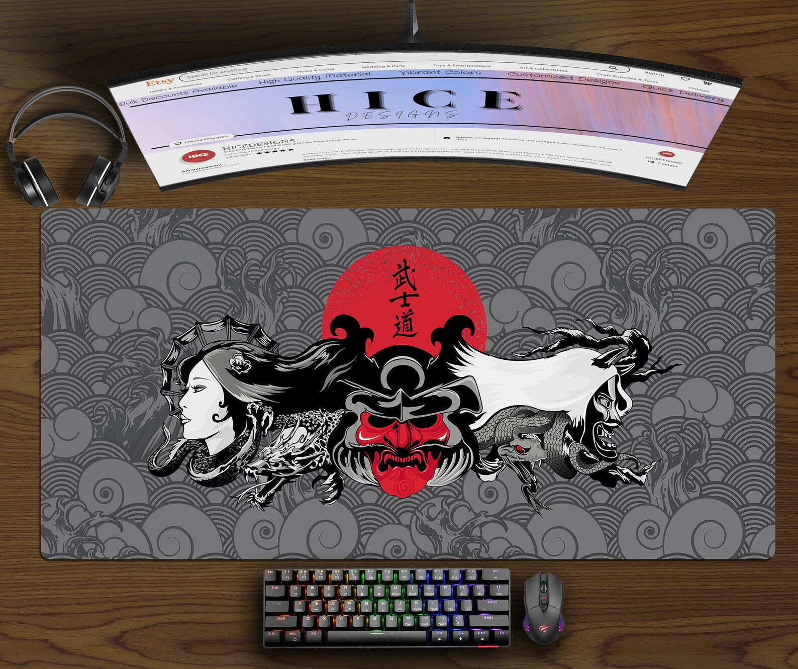 Geisha and Demons Japanese Desk Mat Extra Large Desk Mat - Etsy