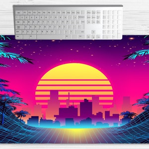 80s Style Retro Tropical Desk Mat Extra Large Desk Mat Cute | Etsy