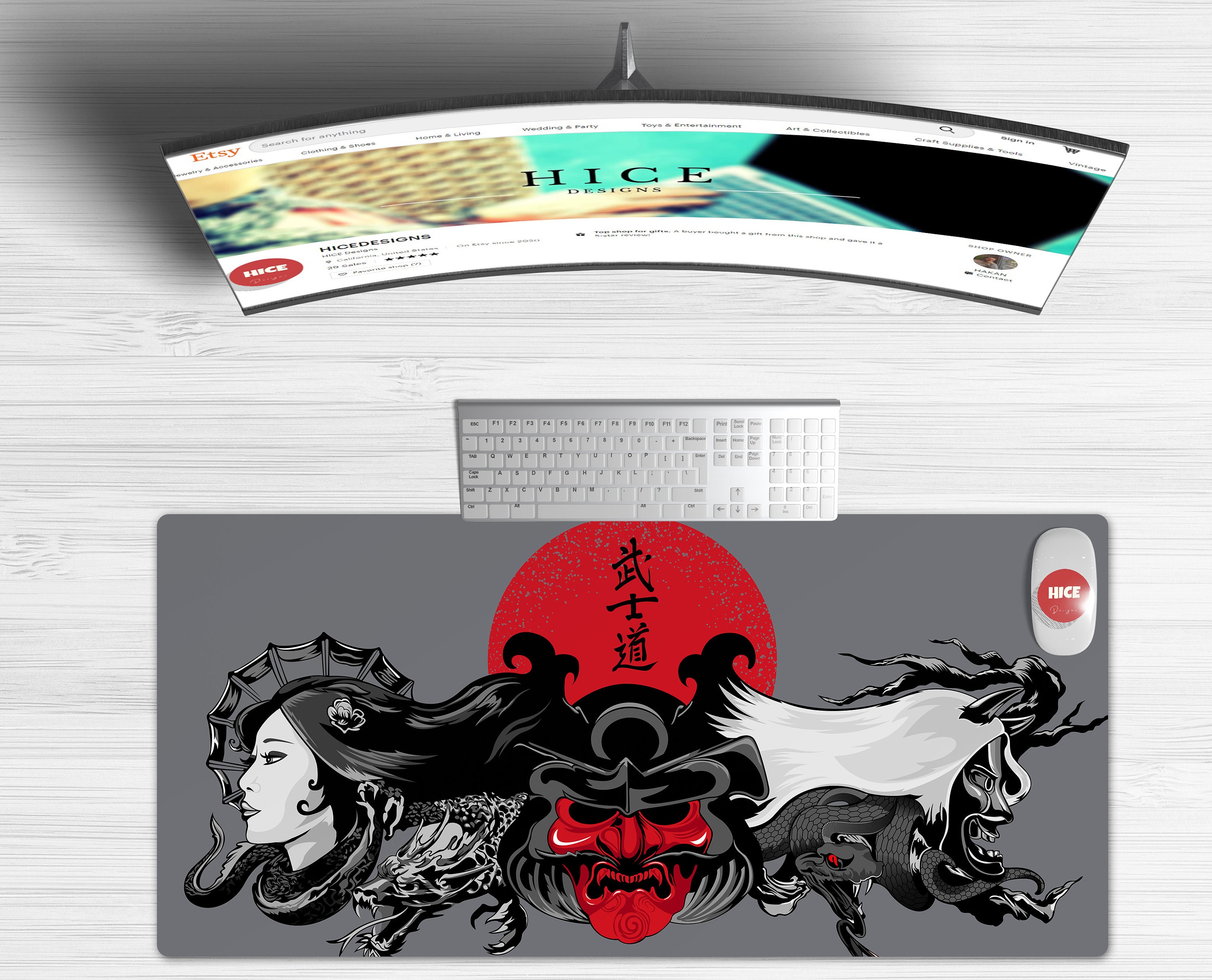 Geisha and Demons Japanese Desk Mat Extra Large Desk Mat | Etsy