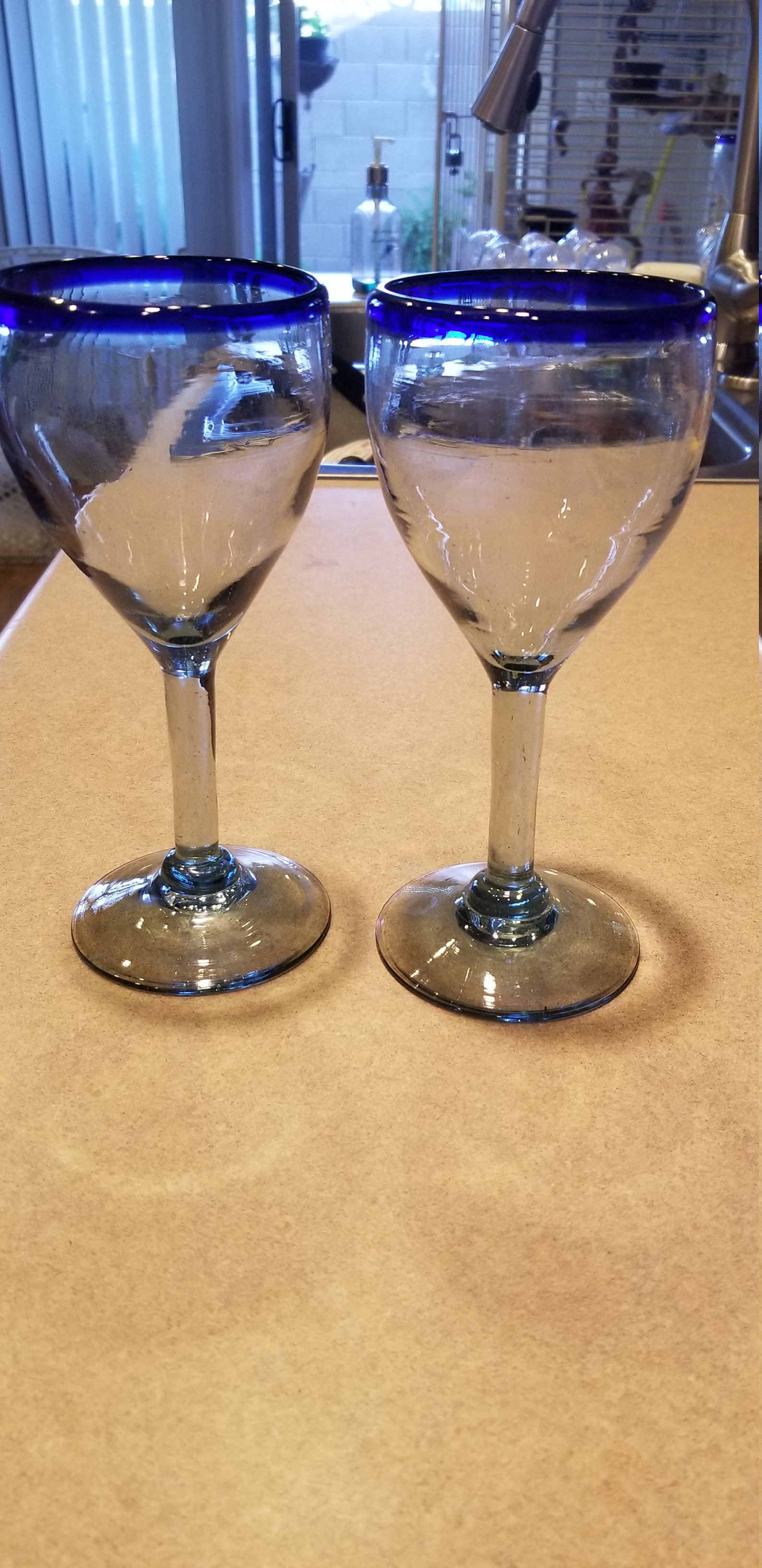 Mexican Balloon Blue Rim Wine Glasses Set Of 2 Etsy