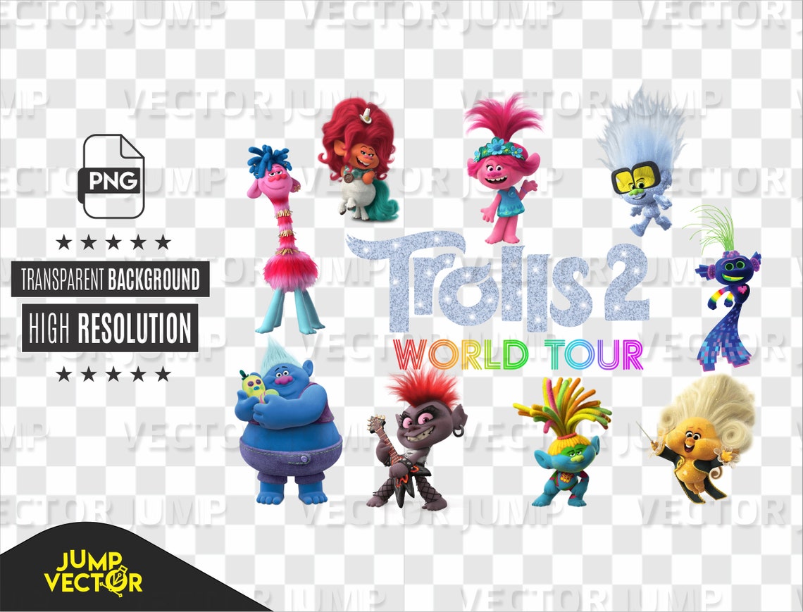 Trolls 2 World tour PNG instant download clip art file | Etsy