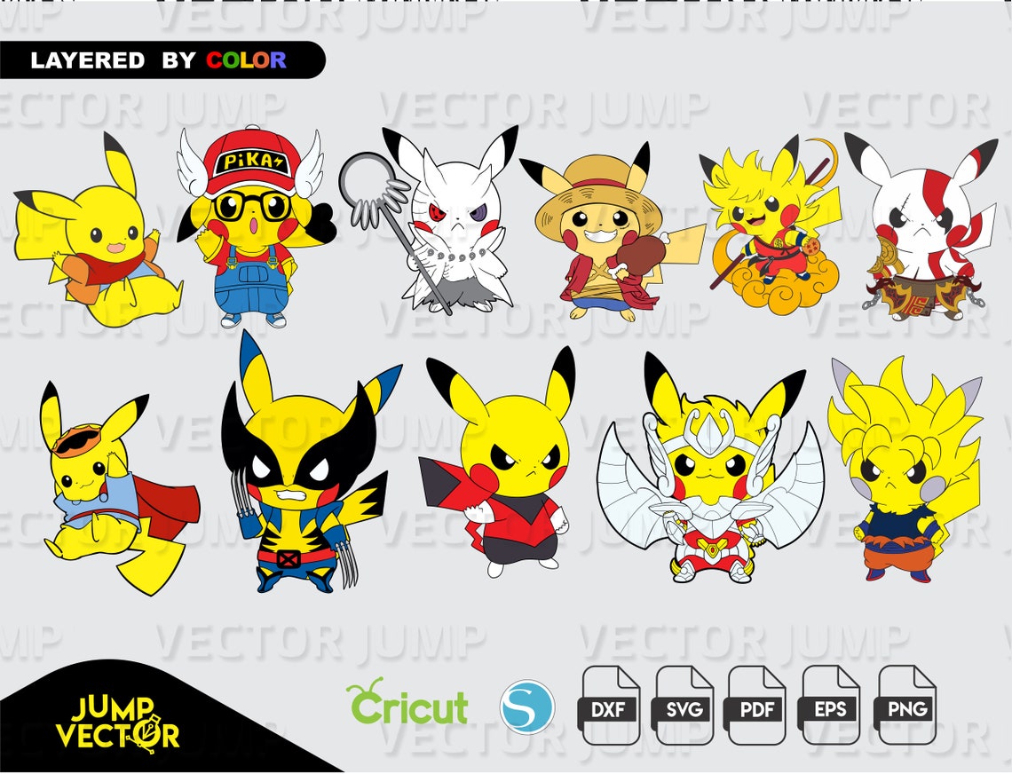Pikachu dxf eps svg pdf png cricut silhouette file | Etsy