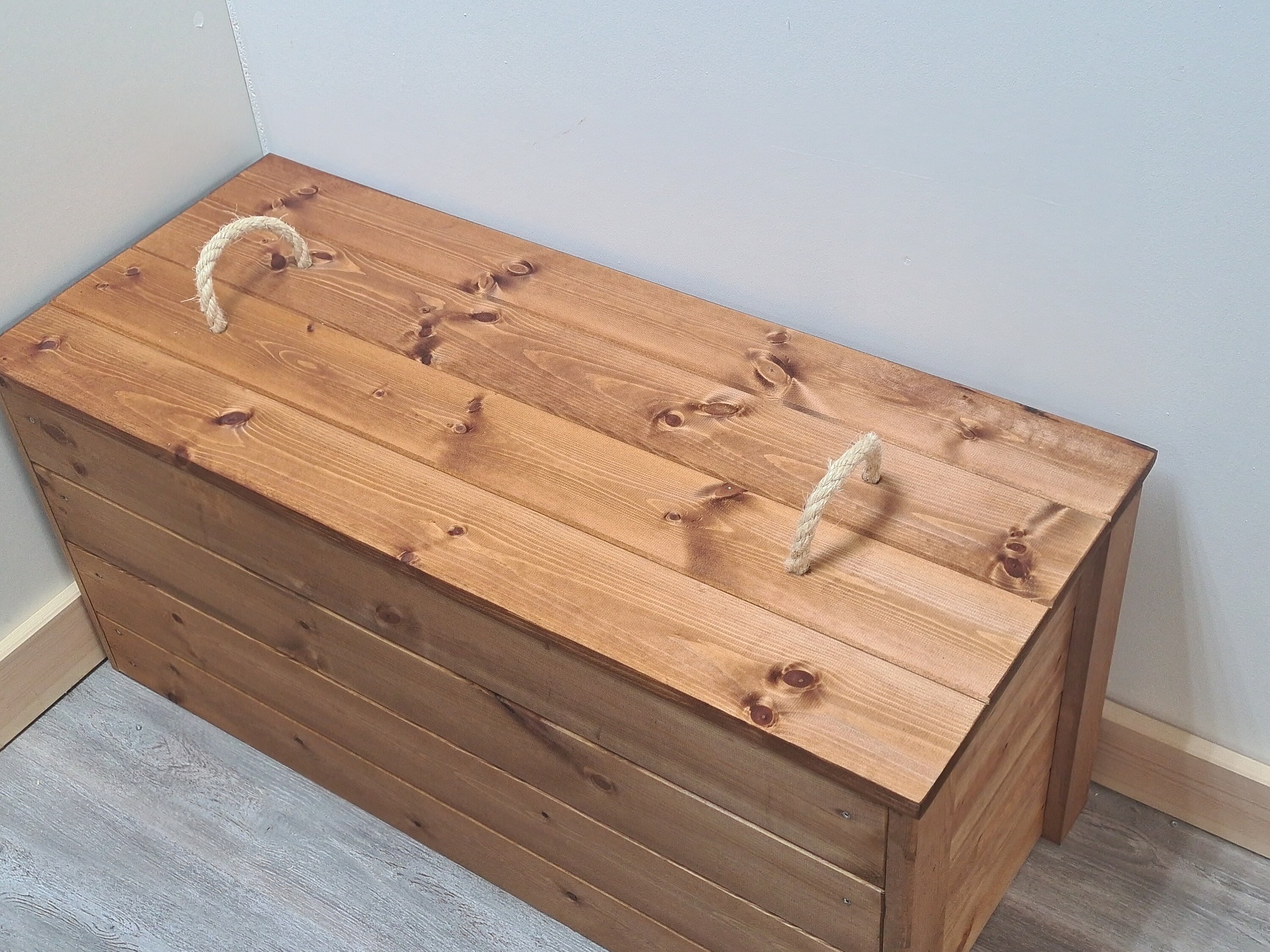 STORAGE OTTOMAN Solid Wooden Chest Rope Handle Trunk - Etsy UK