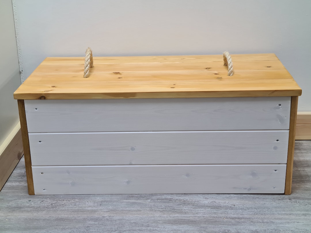 STORAGE OTTOMAN Solid Wooden Chest Rope Handle Trunk - Etsy UK