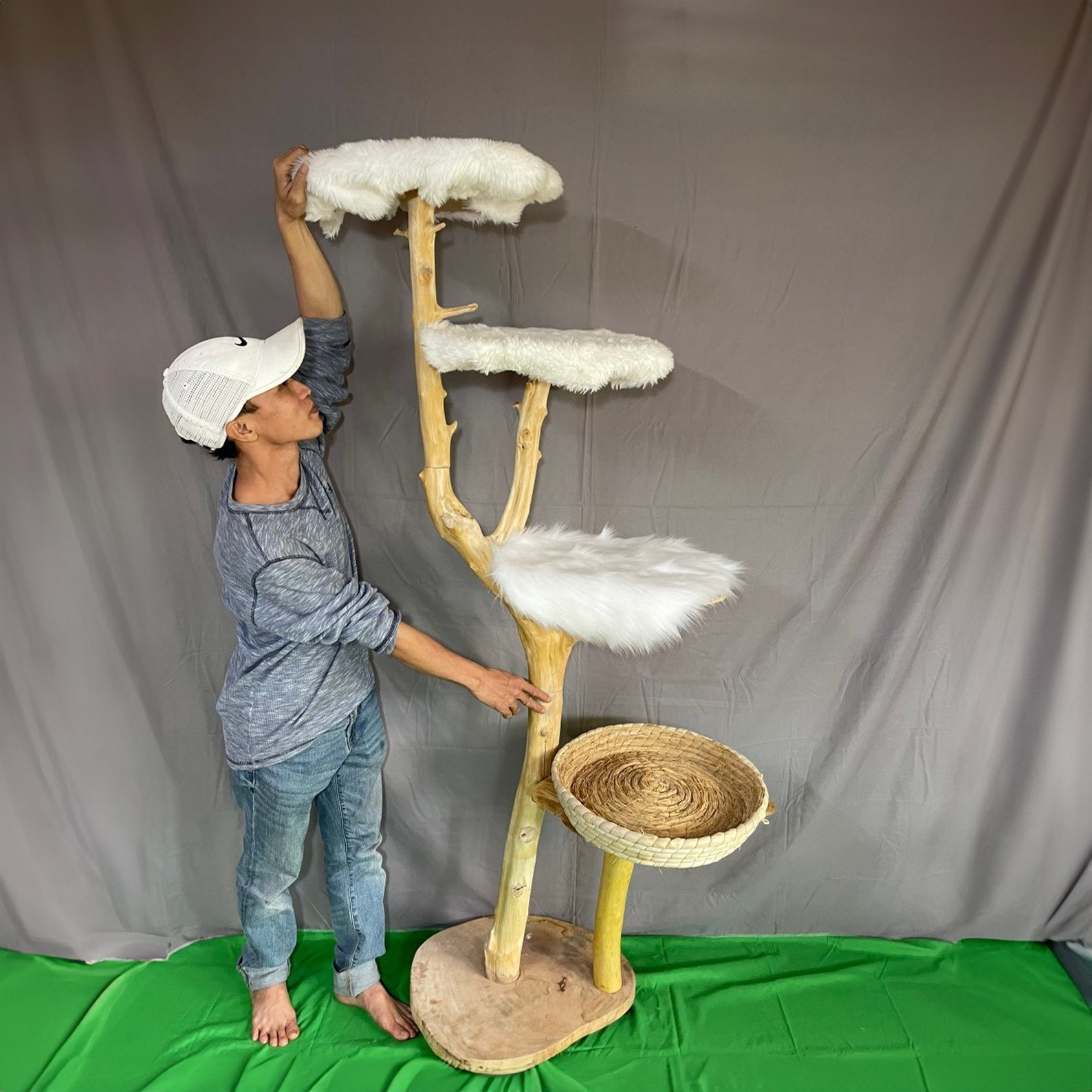 Driftwood Cat Tree Tower Modern Cat Climbing Tree Branch Shelf Natural ...