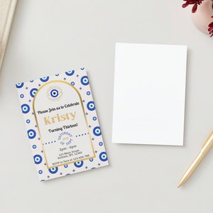 Evil Eye Birthday Invitation - Blue and Gold Theme - Customizable ...
