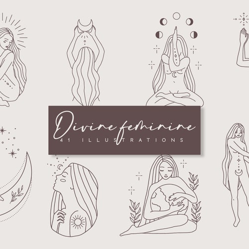 GODDESS Line Art Women Set Magic Women Set Celestial Moon - Etsy