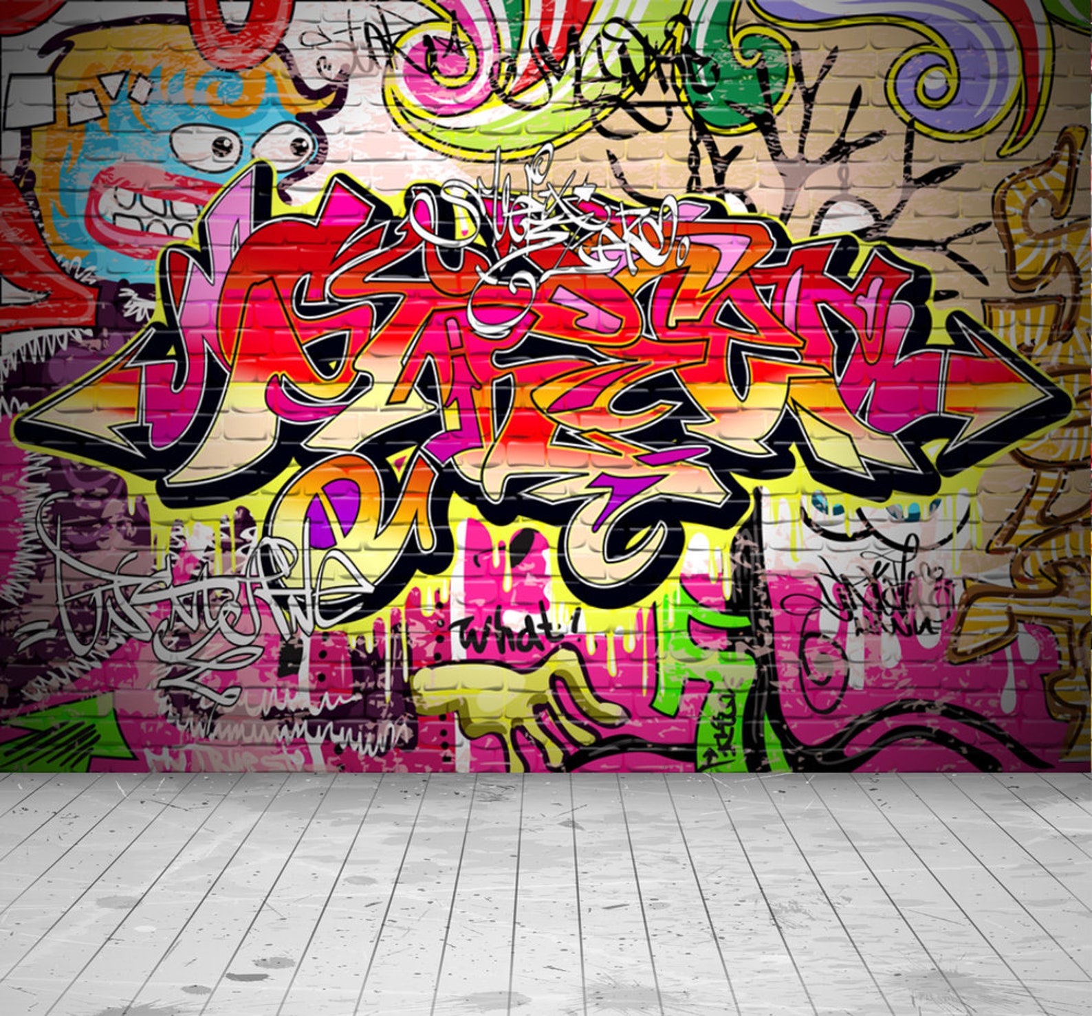 Graffiti Wall Backdropgraffiti Wall Wooden Floor - Etsy