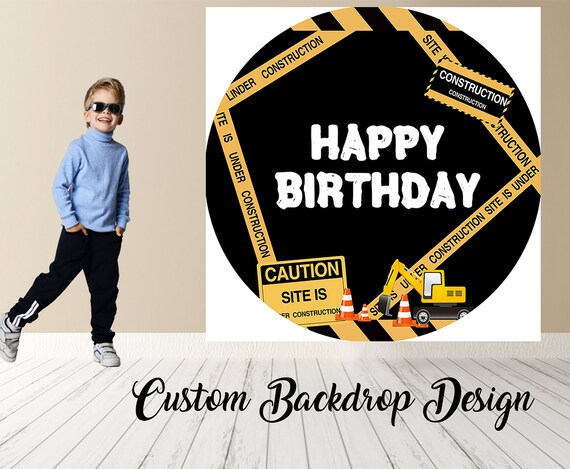 Construction Boy Kids Happy Birthday Round Circle Background - Etsy