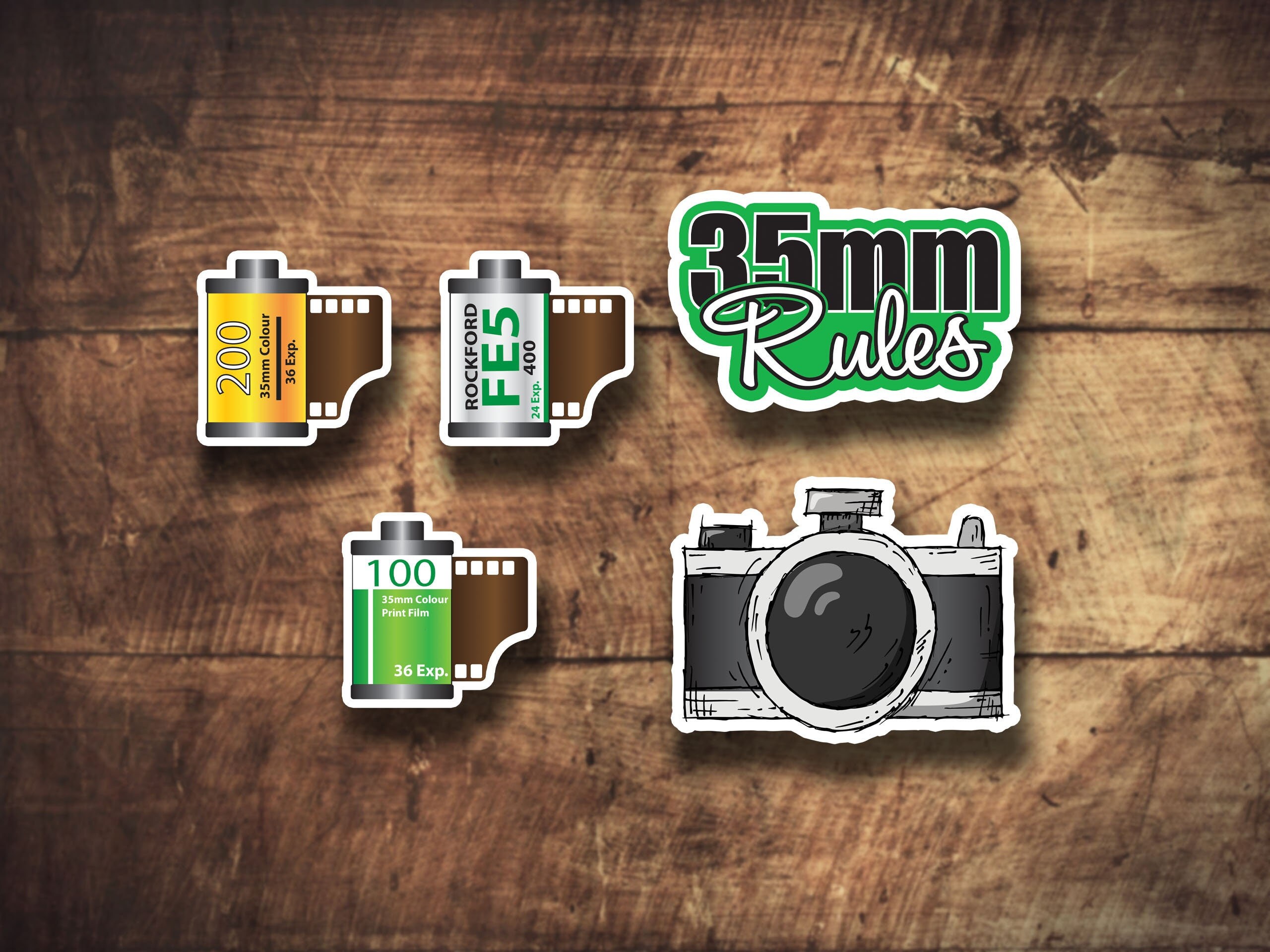 35mm Camera & Film Sticker Set - Die Cut Permanent Waterproof Decal ...