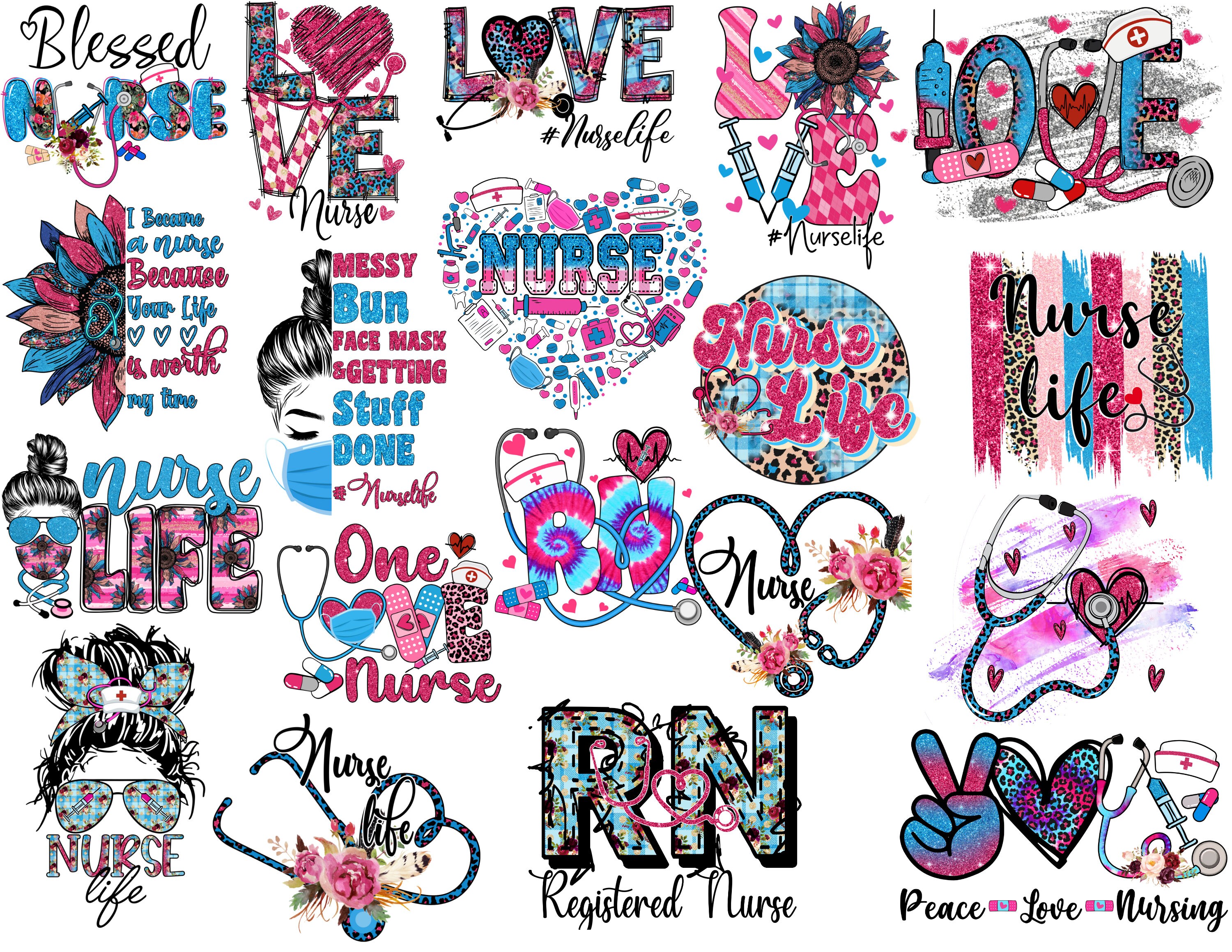 Nurse Sublimation Bundle 19 Designs PNG Files Nursing Sublimation - Etsy