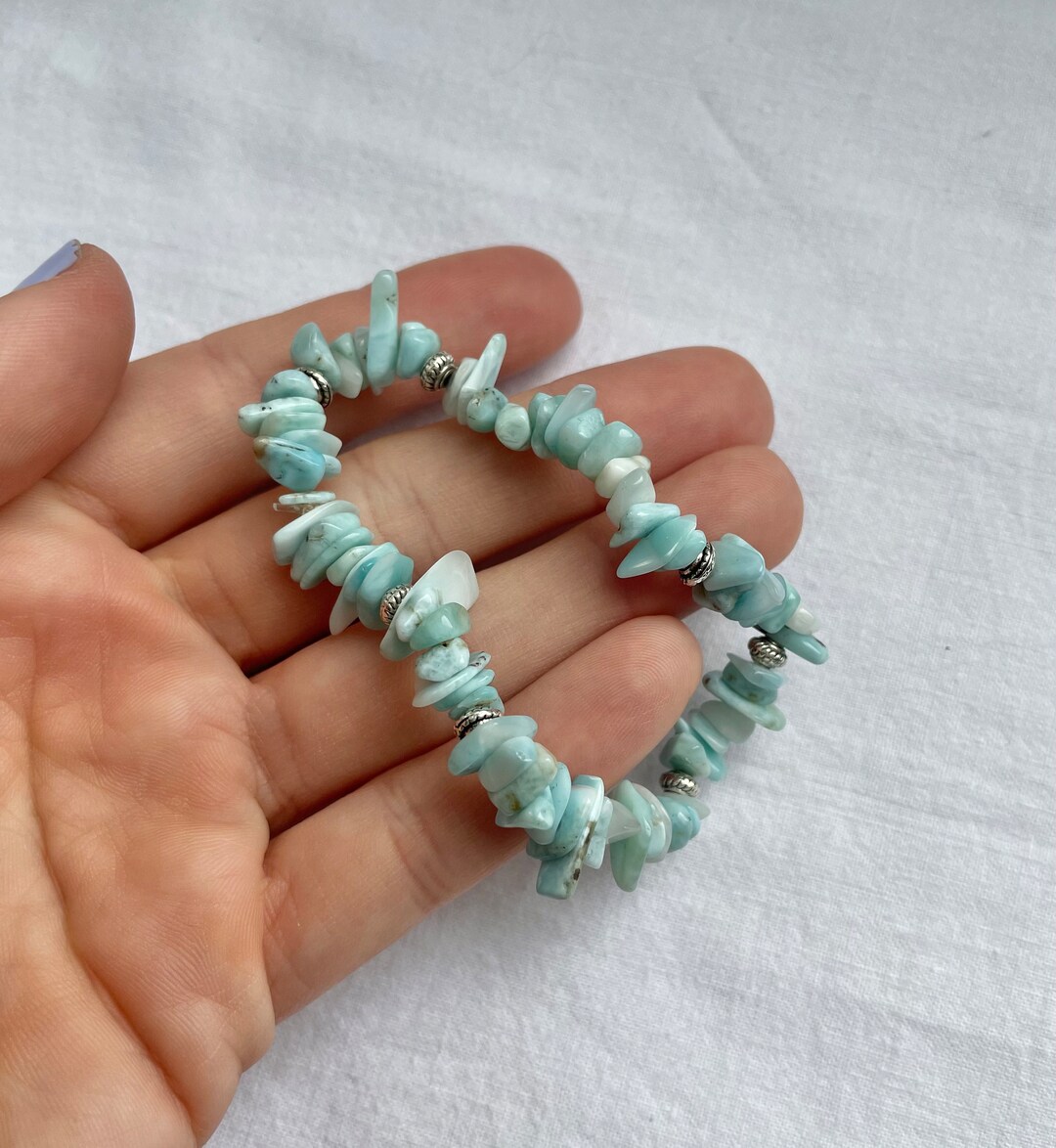 Bracelet Stretch LARI Larimar Brass Bead Silver Plated Splinter ...