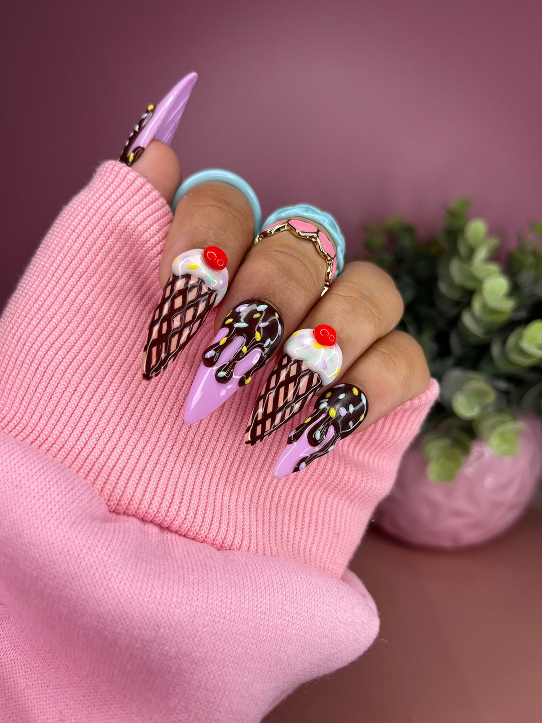 Hand Painted Ice Cream Sundae Press-on Nail Set - Etsy