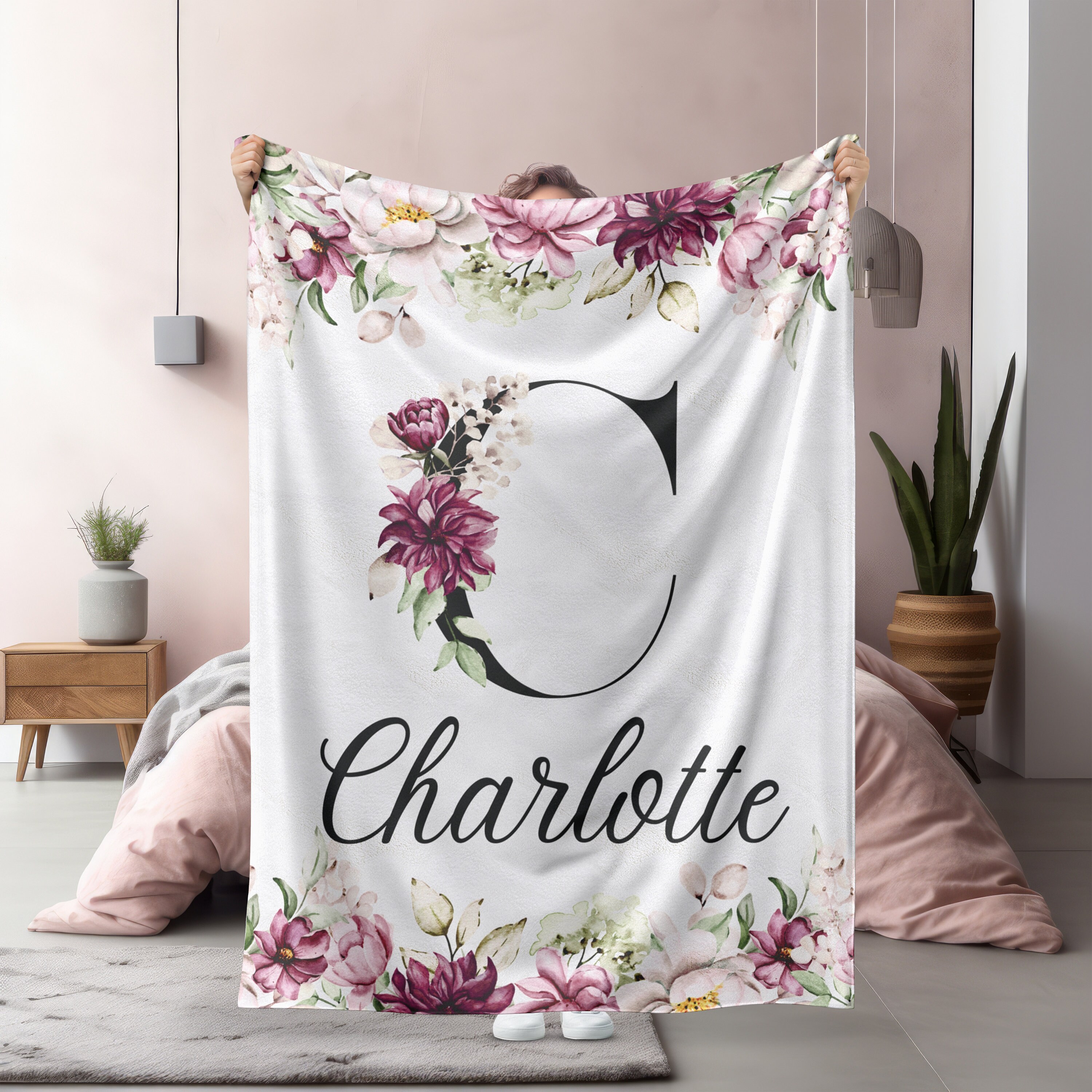 Floral Personalized Baby Blanket Custom Name & Initial Blanket Baby ...