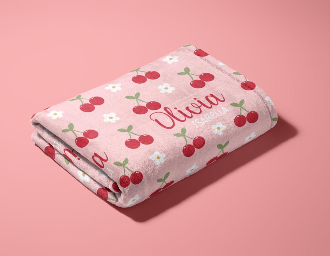 Pink Cherry Name Blanket Personalized Cherry Blanket Name Blanket for ...