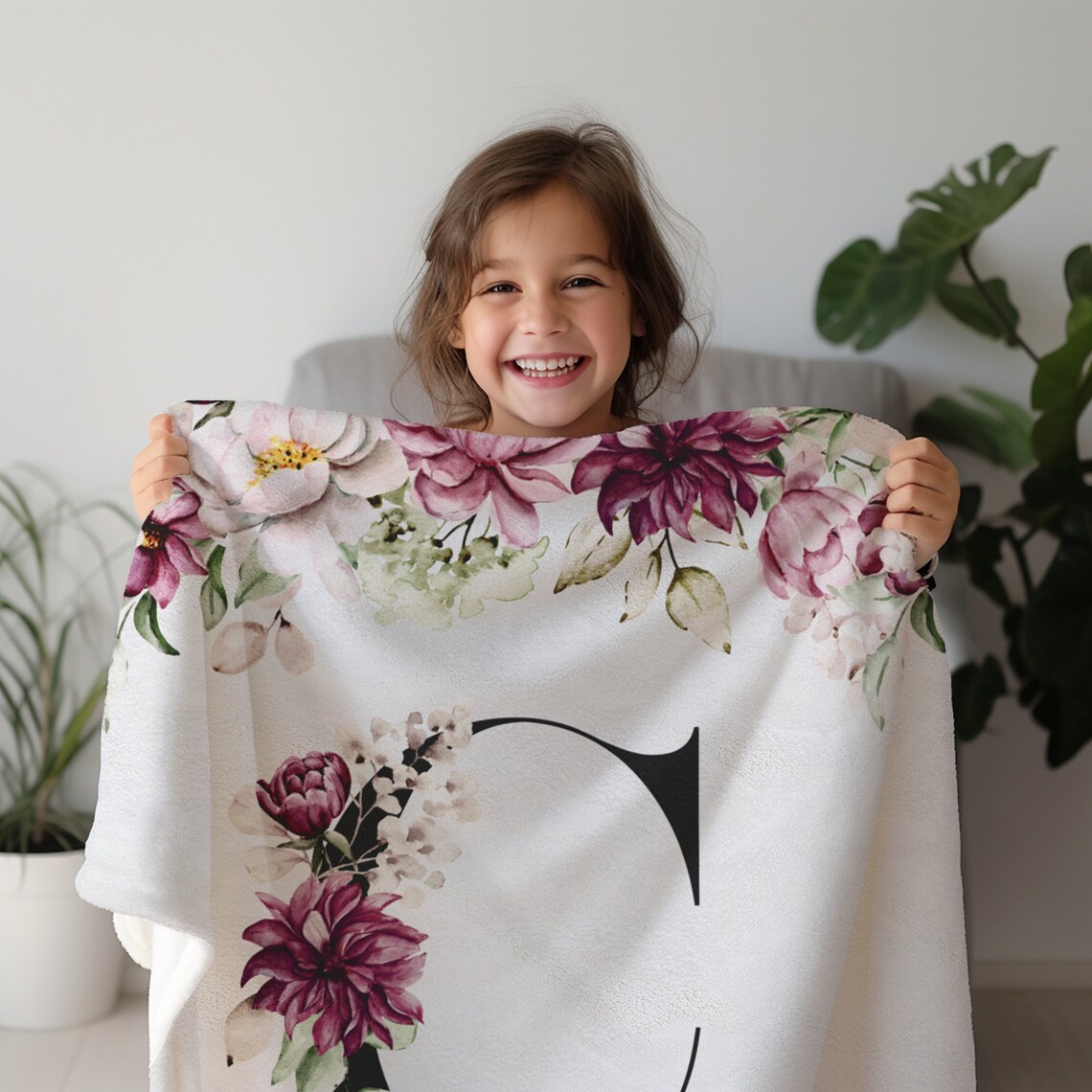 Floral Personalized Baby Blanket Custom Name & Initial Blanket Baby ...