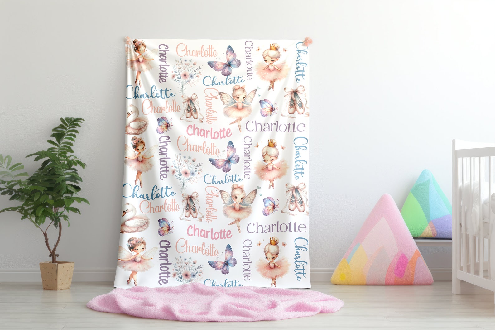 PERSONALIZED Name & Butterfly Flowers Printed PRINCESS Throw BLANKET ...