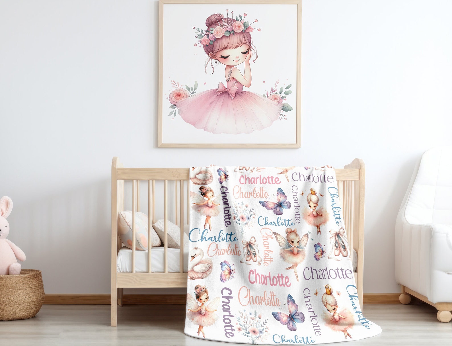 PERSONALIZED Name & Butterfly Flowers Printed PRINCESS Throw BLANKET ...