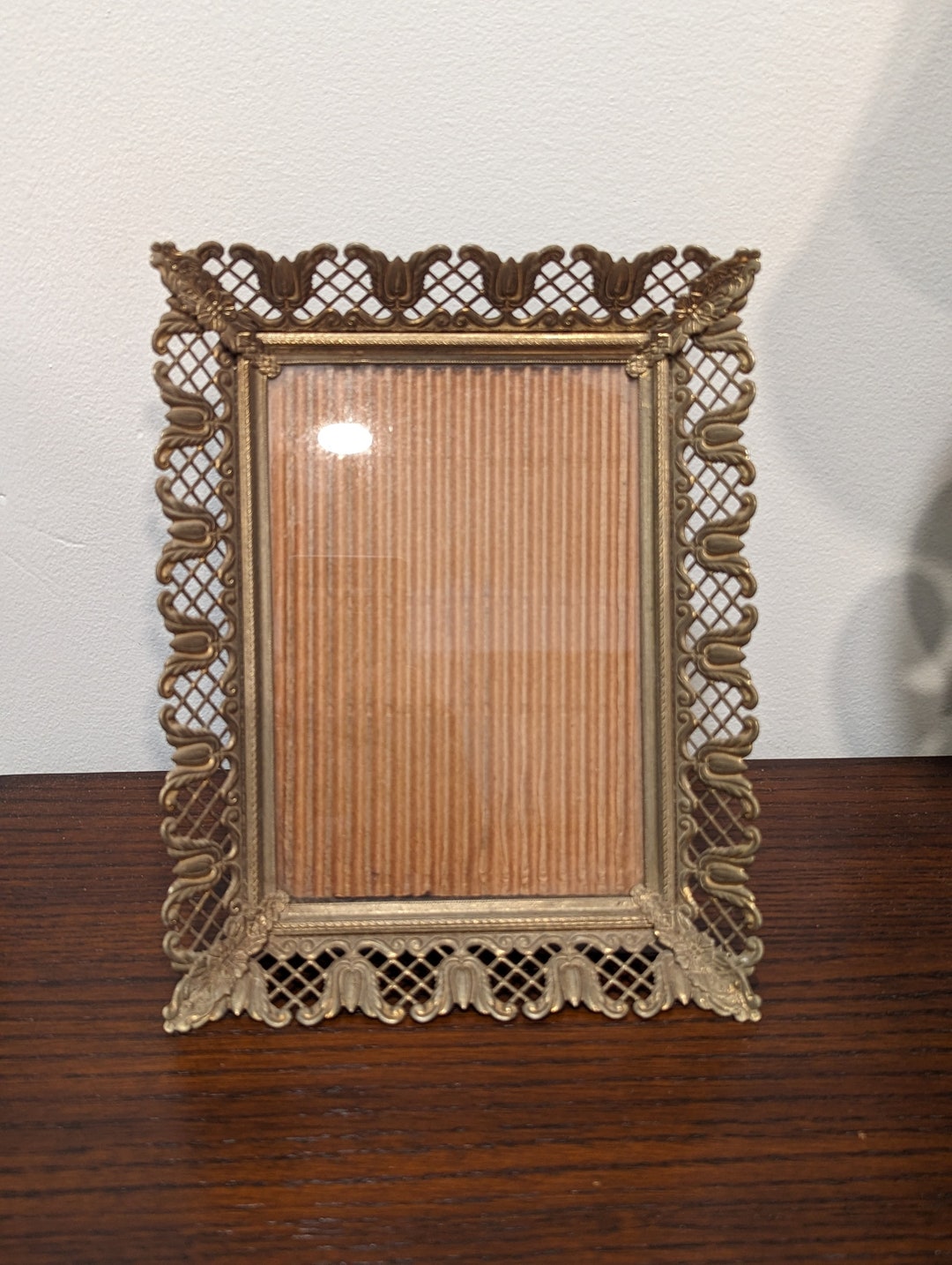 Vintage Filigree Photo Frame, 4x6 Ornate Metal Brass Frame, Rope Decor ...