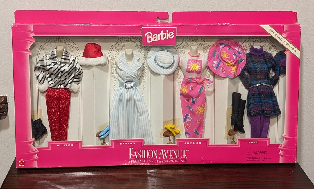 Mattel Barbie Fashion Avenue Spectacular Seasons Gift Pack of 4 Outfits ...