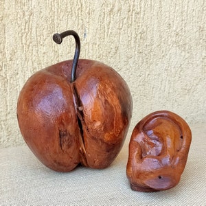 Pear Wood Sculpture. Hand-carved Exaggerated Realistic Apple. Indoor ...