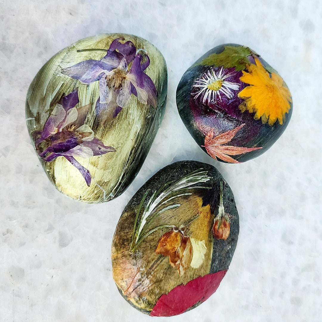 Pressed Flower Rock Paperweights. Home Decor. Herbarium Ornaments - Etsy