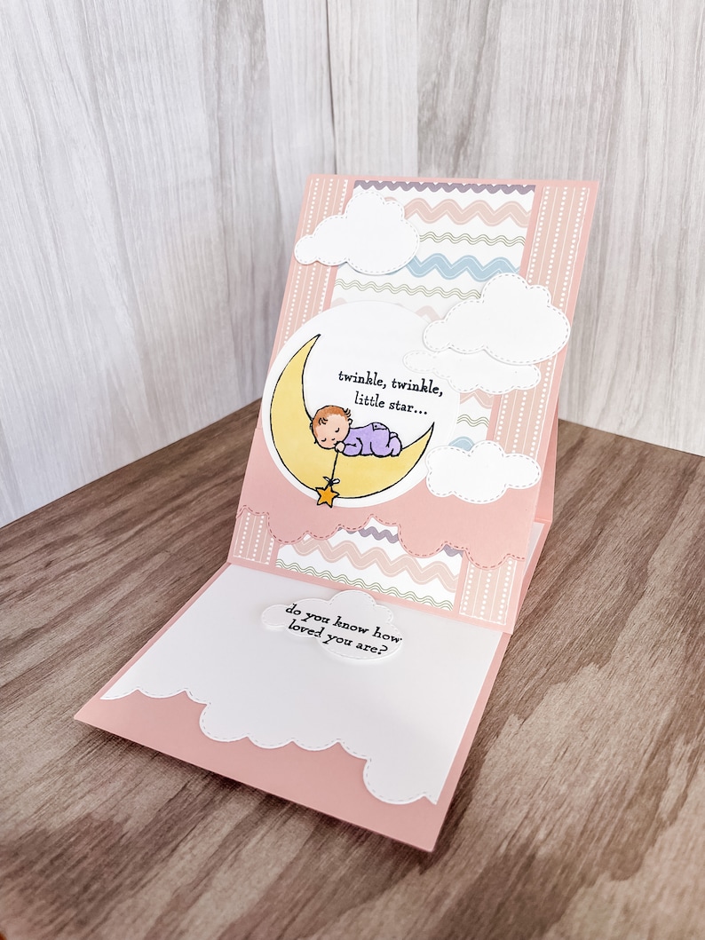 Baby Card Girl - Baby Moon - Twinkle Twinkle - Star - Clouds - Handmade ...